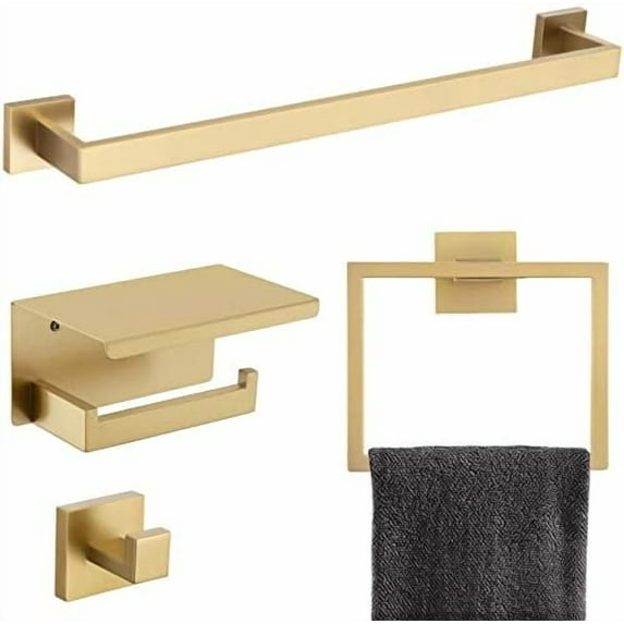 Brushed Gold Bathroom Towel Bar Holder Sets Premium Stainless Steel 4 ...