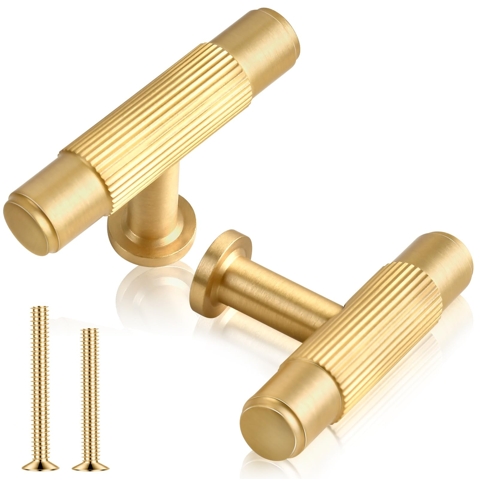 Brushed Gold Cabinet Knobs, 6 Pack Solid Brass Drawer Knobs Bathroom Kitchen Cabinet Cupboard ...