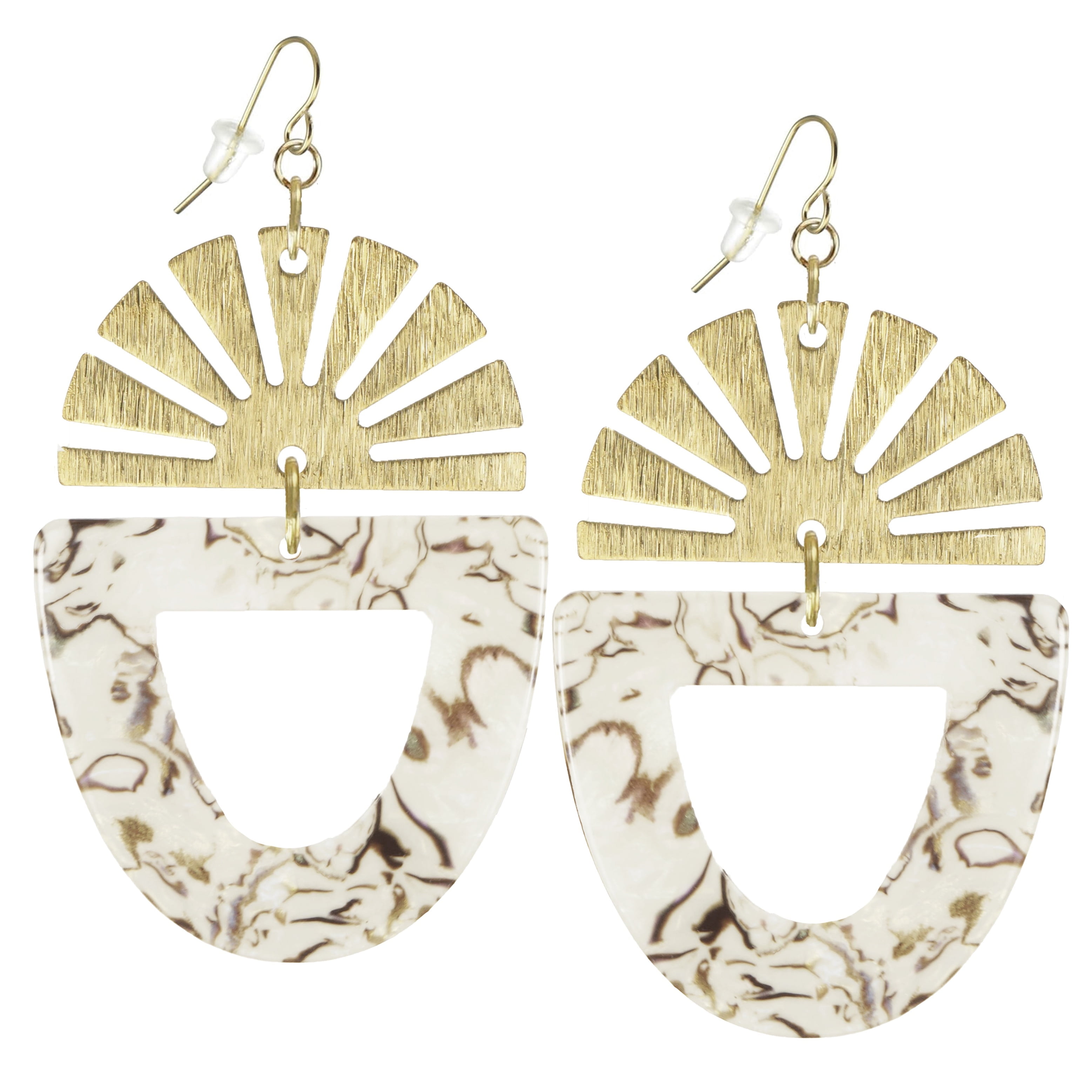 Brushed Gold Celestial Rising Sun & Acrylic Statement Earrings ...