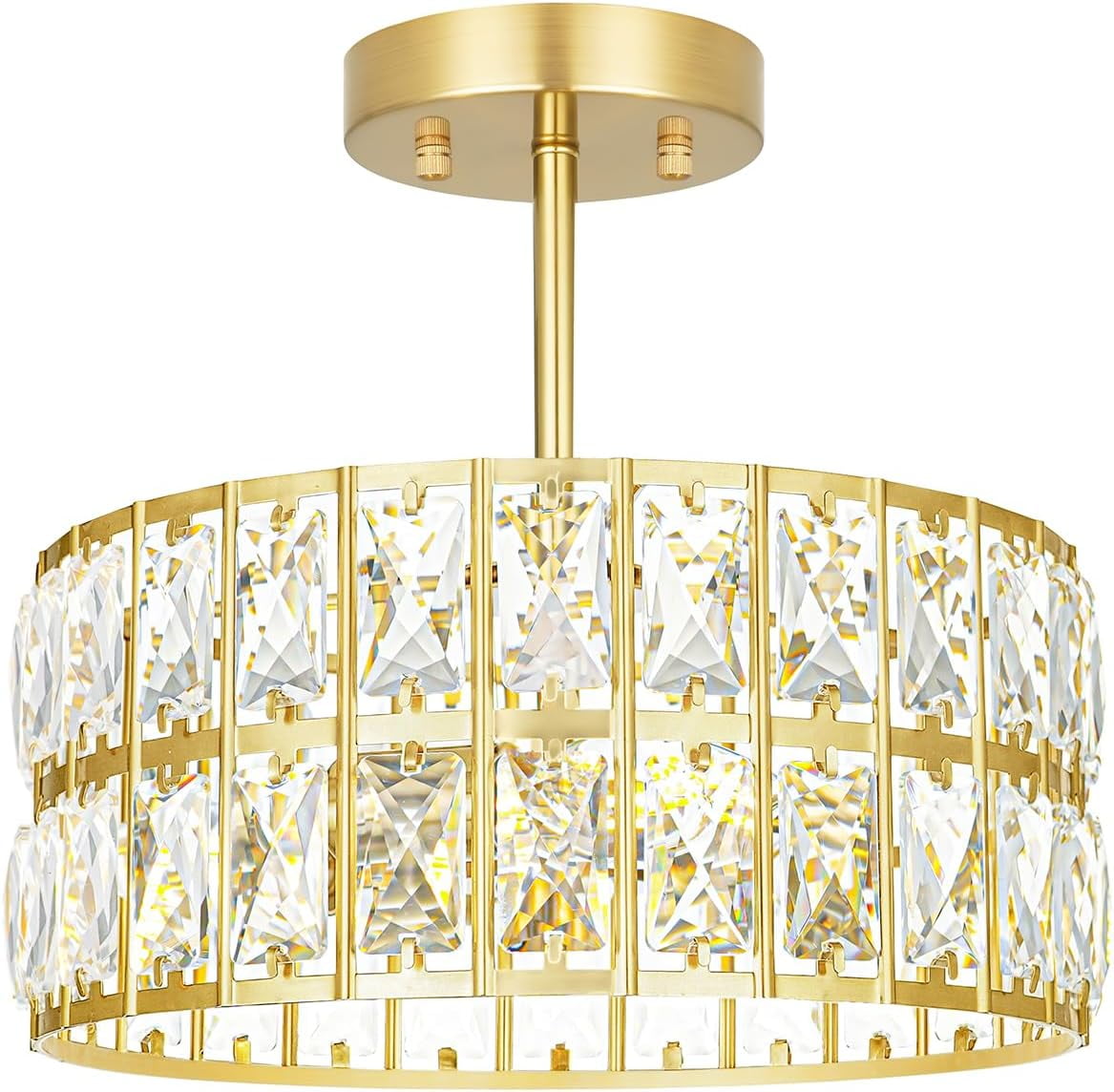 Brushed Gold Crystal Ceiling Light, Modern Semi Flush Mount Ceiling ...