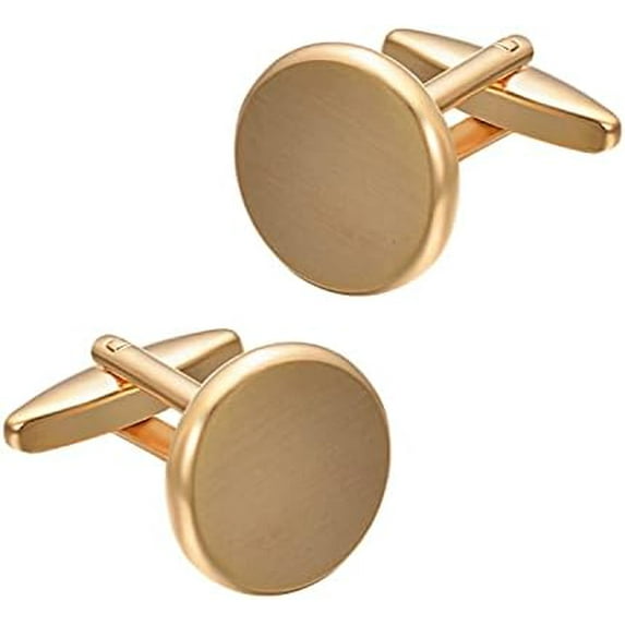 Brushed Gold Cufflinks For Men Wedding Simple Round Cuff Links Mens ...