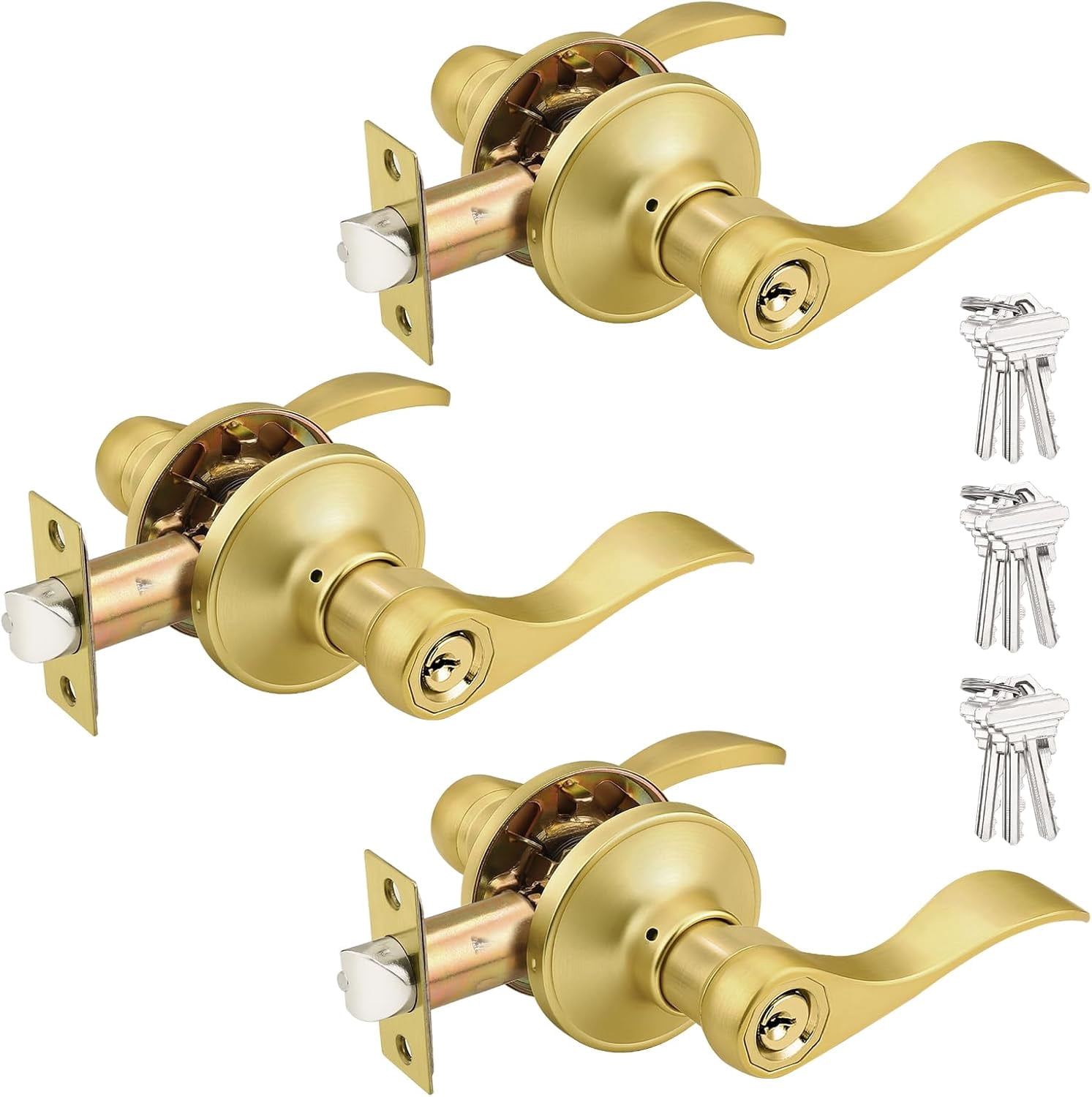 Brushed Gold Door Handles Front Exterior Door Handles with Lock and ...