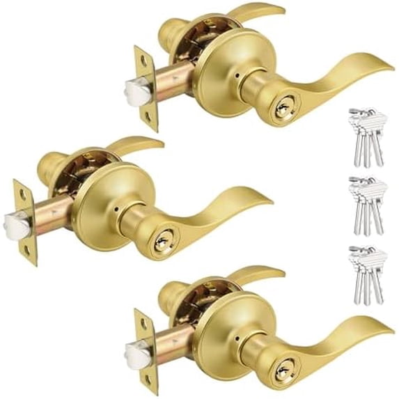 Brushed Gold Door Handles Front Exterior Door Handles with Lock and ...