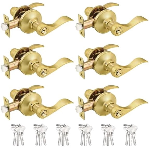 Brushed Gold Door Handles Front Exterior Door Handles with Lock and ...