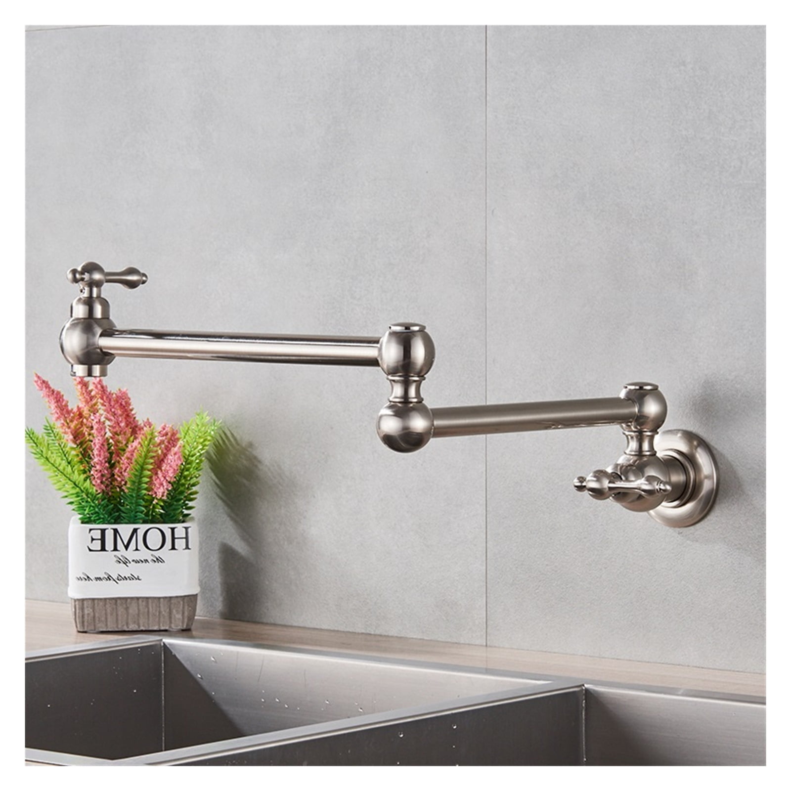 Brushed Gold Foldable Pot Filler Tap Wall Mounted Kitchen Faucet Single ...