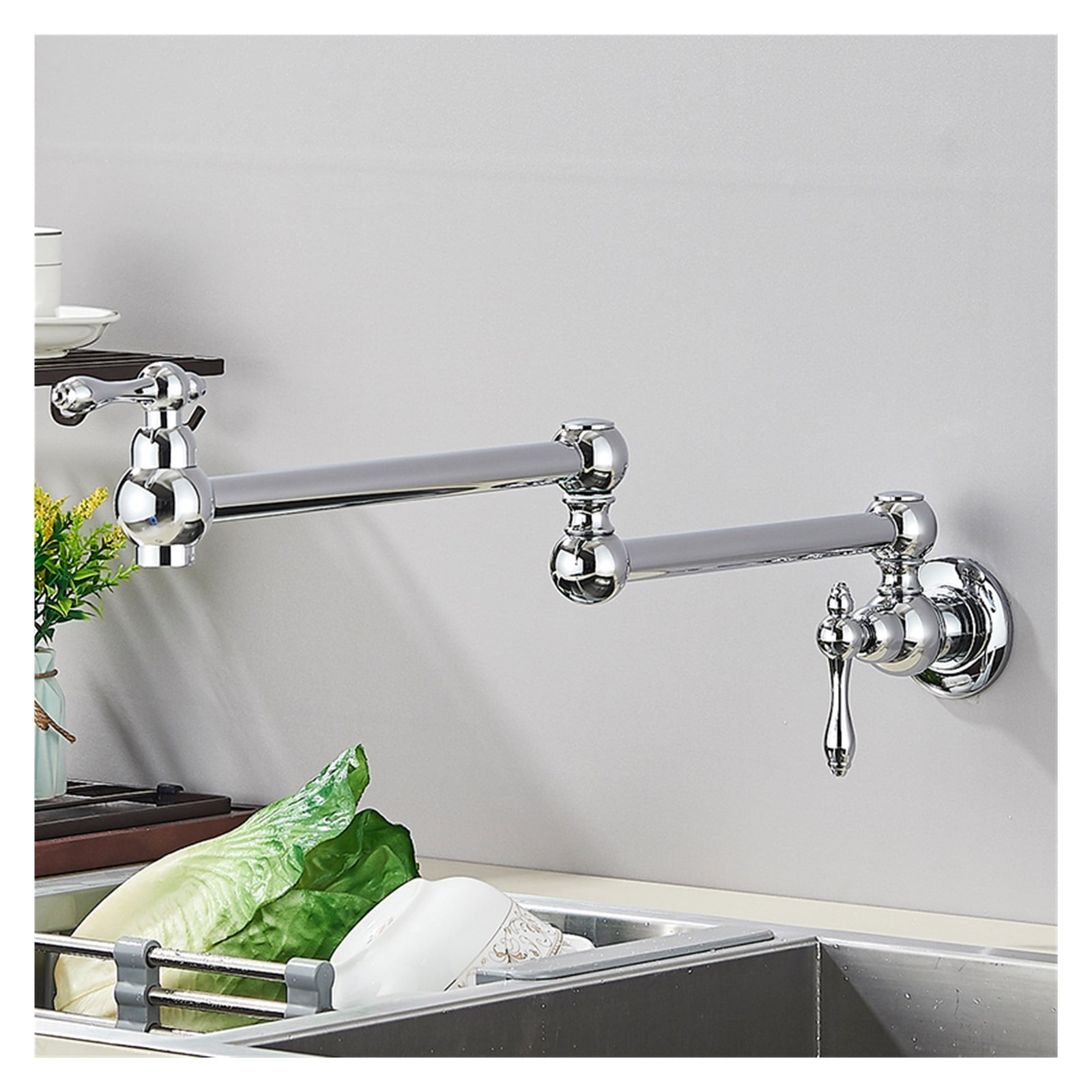 Brushed Gold Foldable Pot Filler Tap Wall Mounted Kitchen Faucet Single ...