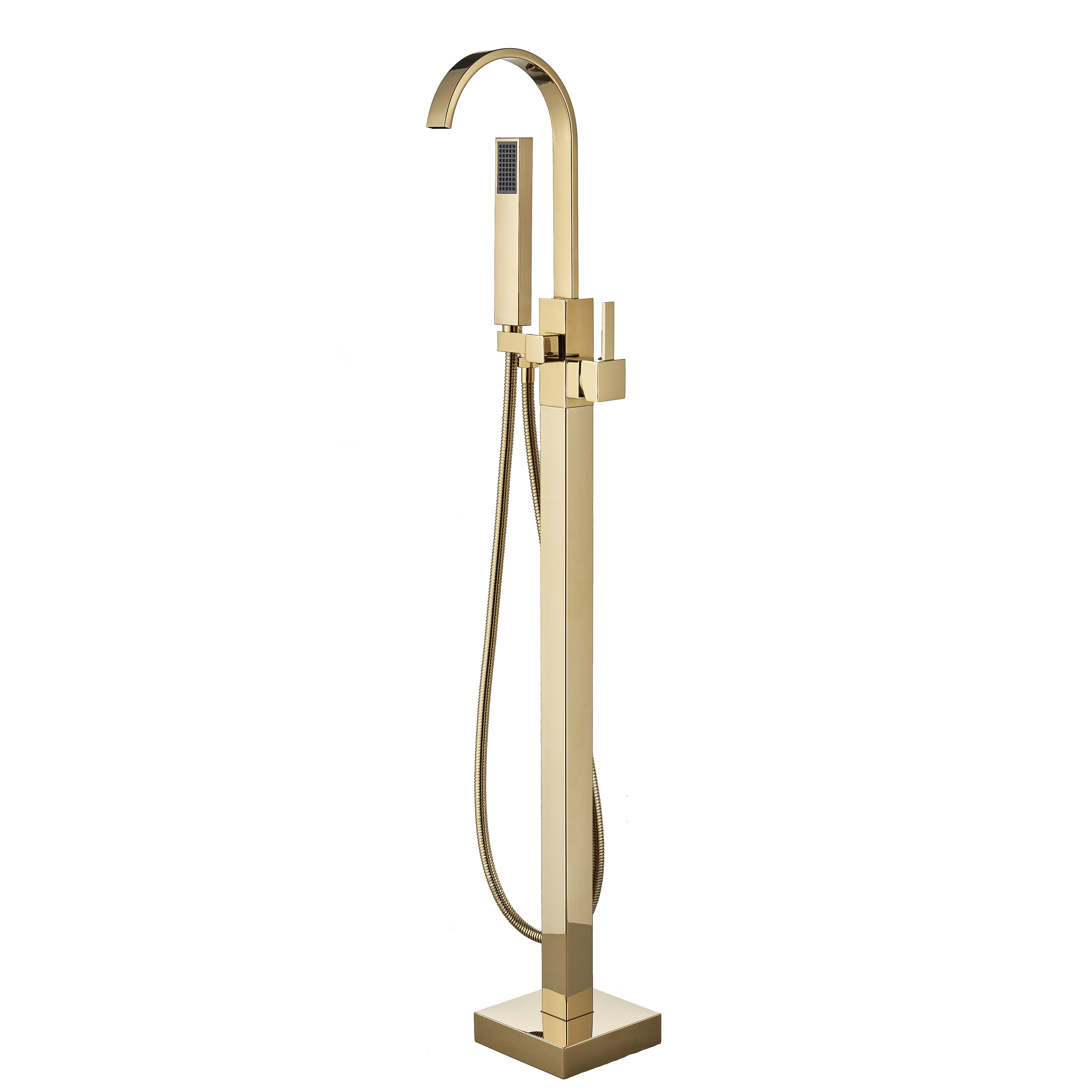 Brushed Gold Free Standing Bathtub Faucet Floor Mount Tap with Handheld ...