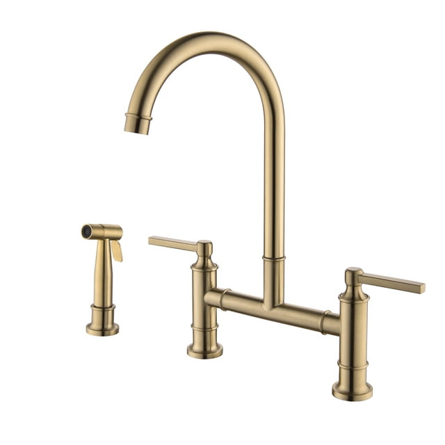 Brushed Gold High Arc Kitchen Bridge Faucet with Side Sprayer ...