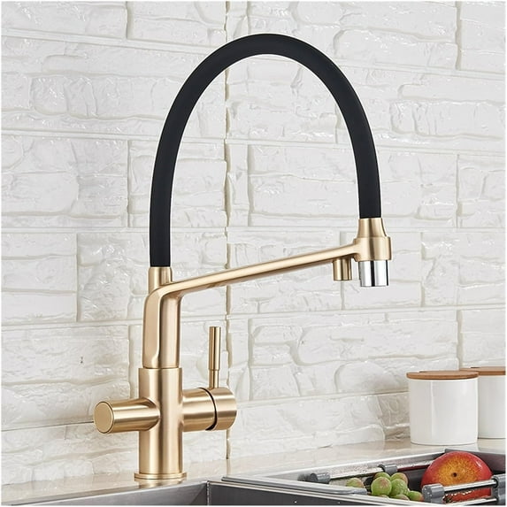 Brushed Gold Kitchen Faucet Filtered Water Dual Spout Purification ...