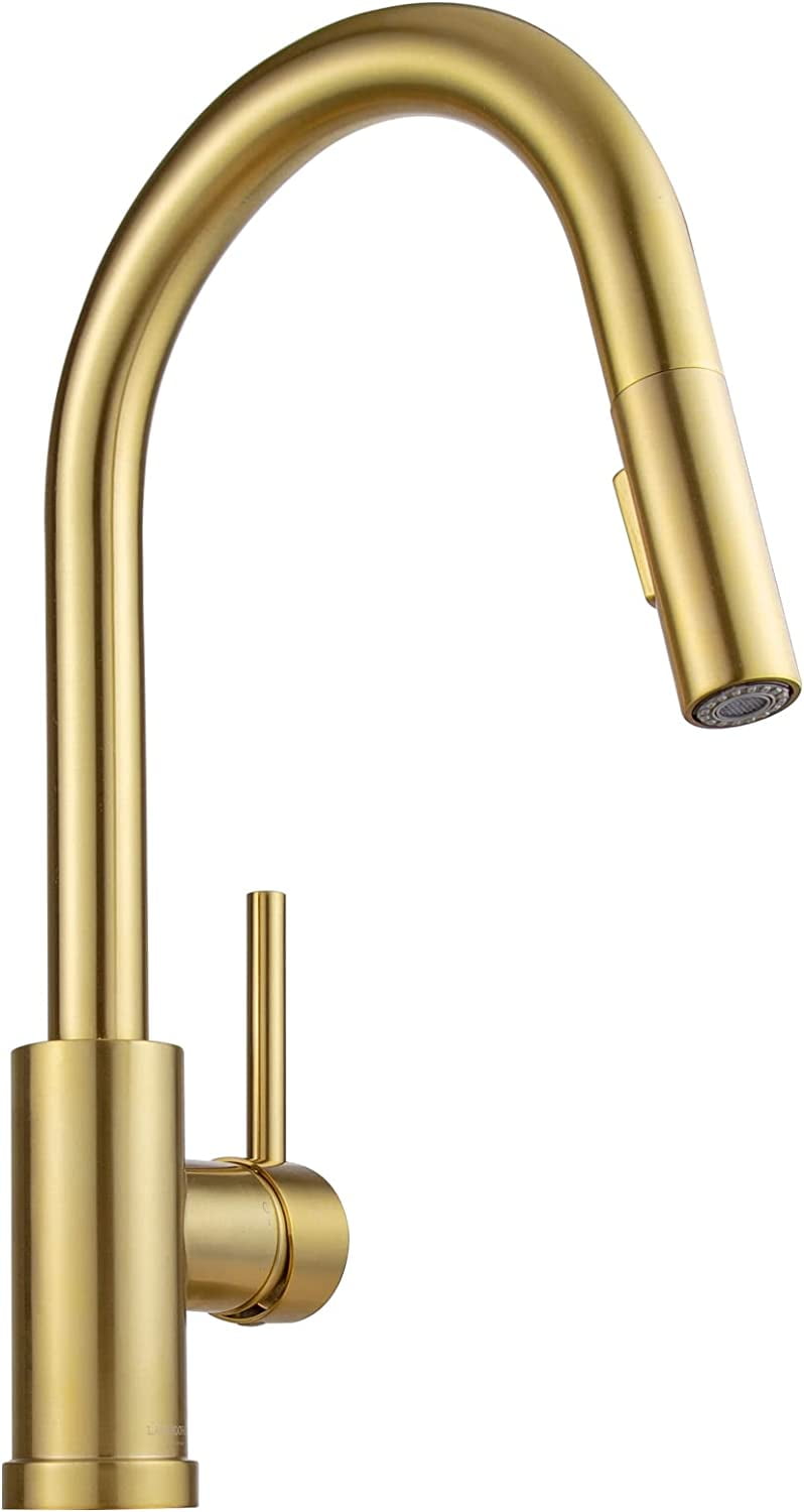 Brushed Gold Kitchen Faucet with Pull-Down Sprayer, Lava Odoro Brass ...