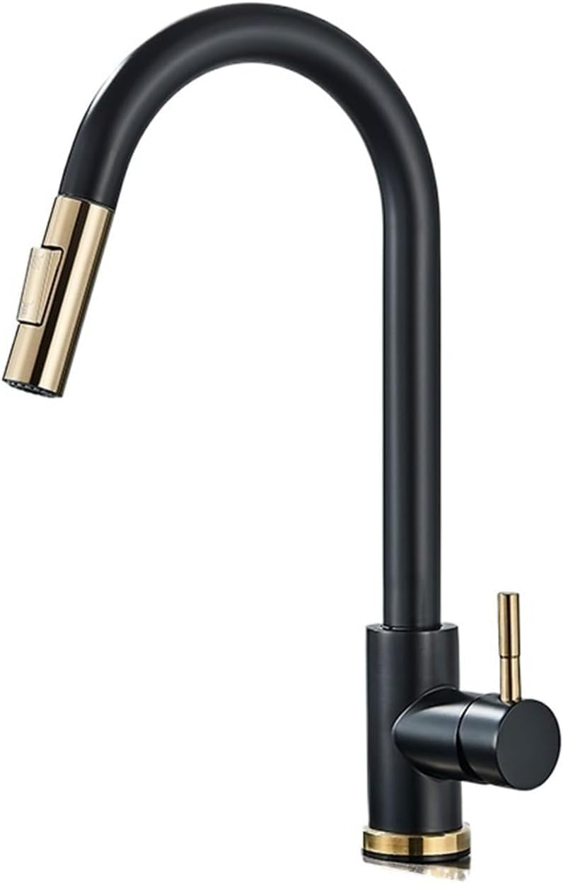 Brushed Gold Kitchen Faucet Pull-Out Kitchen Sink Faucet Single Handle ...