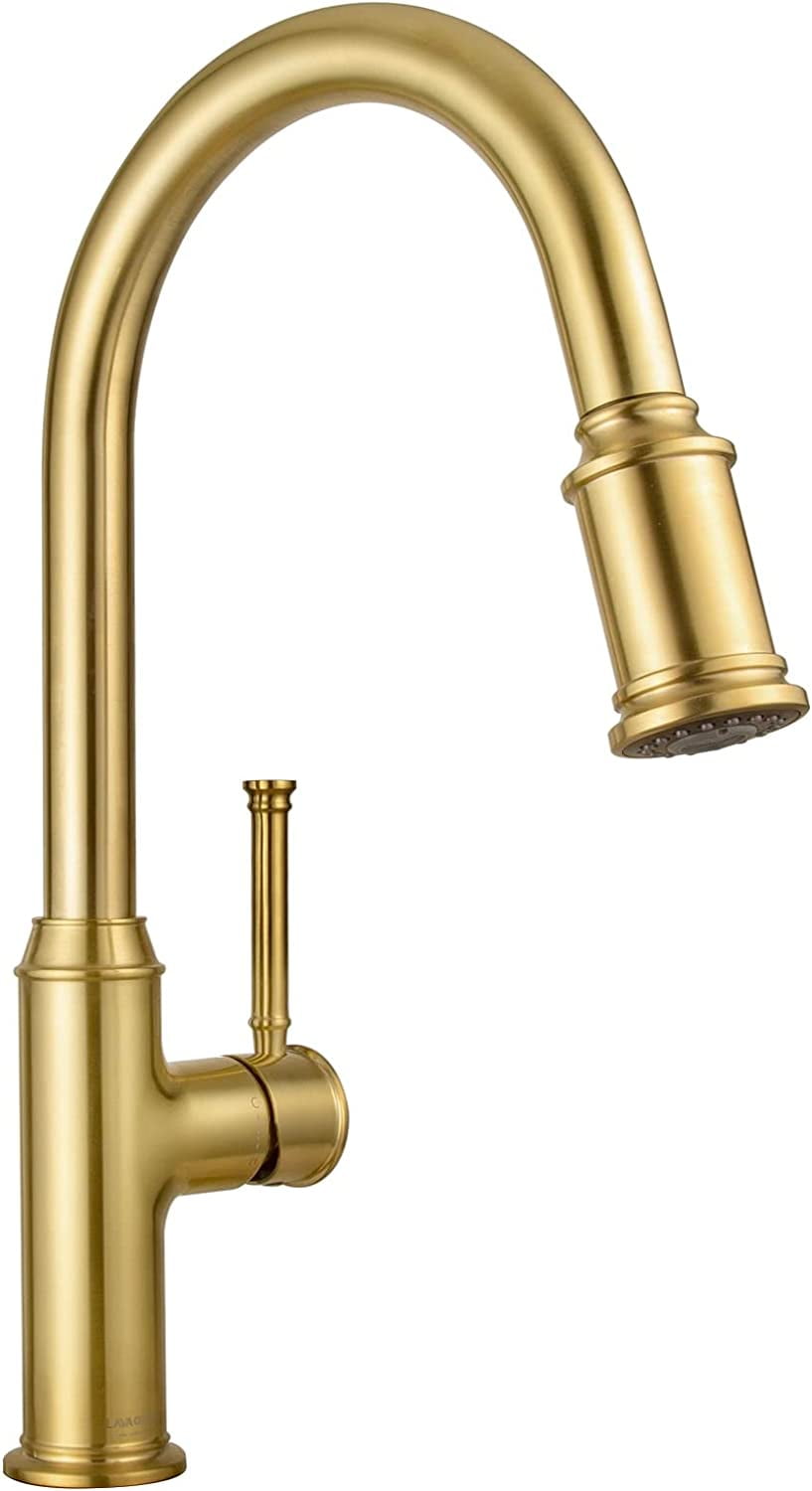 Brushed Gold Kitchen Faucet with Pull Down Sprayer, Lava Odoro Single ...