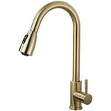 Brushed Gold Kitchen Faucet, Single Handle Pull Out Kitchen Tap Single ...