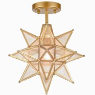 Brass Moravian Star Light Flush Mount Celing Lights Seeded Glass Shade ...