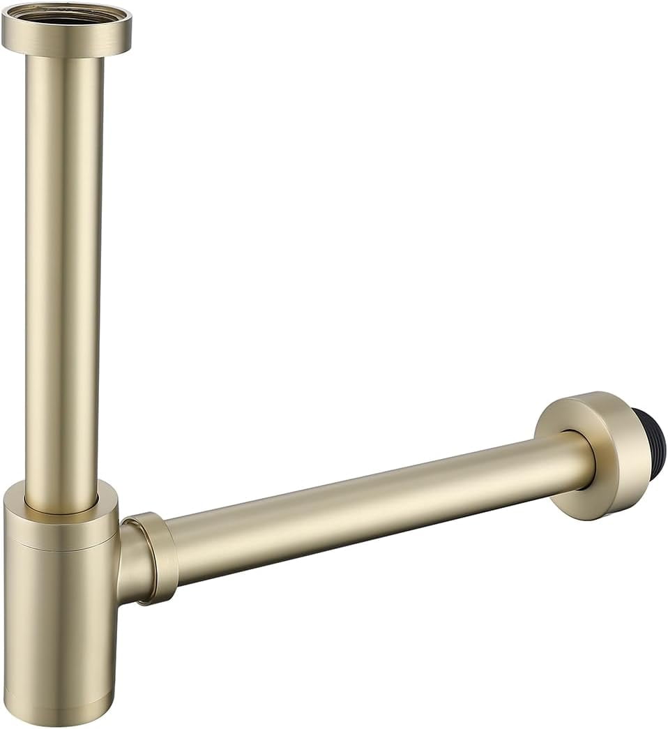 Brushed Gold P-Trap, Brass Round Bottle, Adjustable Basin Sink Waste ...