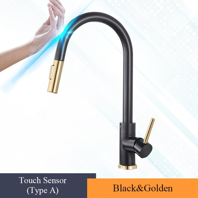 Brushed Gold Pull Out Touch Sensor Kitchen Faucet 360 Rotation Smart ...