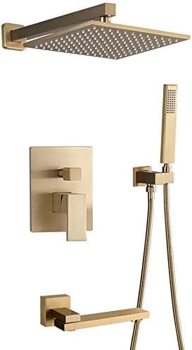 Brushed Gold Rain Shower System, Concealed Shower Combo Set Wall ...