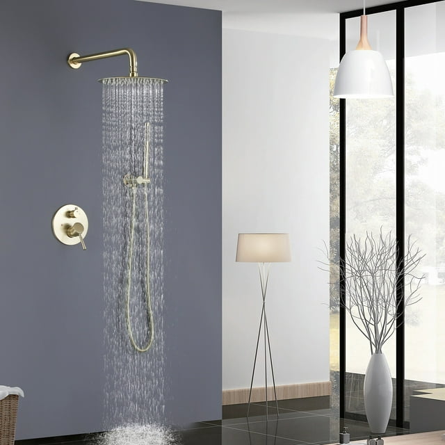 Brushed Gold Rain Shower System Wall Mount Rain Shower Head With ...