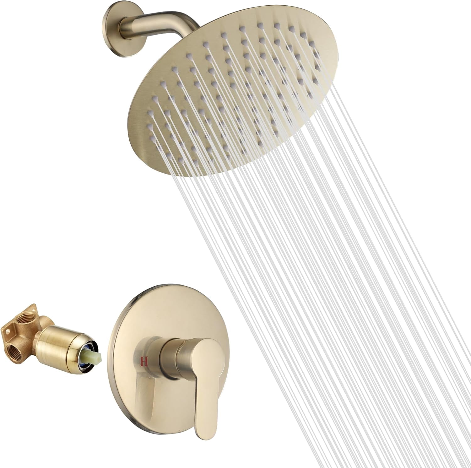 Brushed Gold Shower Faucet Single Function Shower Trim Kit with Rough ...