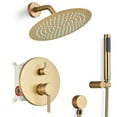 "Brushed Gold Bathroom Shower Head Combo Set System with Brass Valve, 8"" Round Rainfall ...