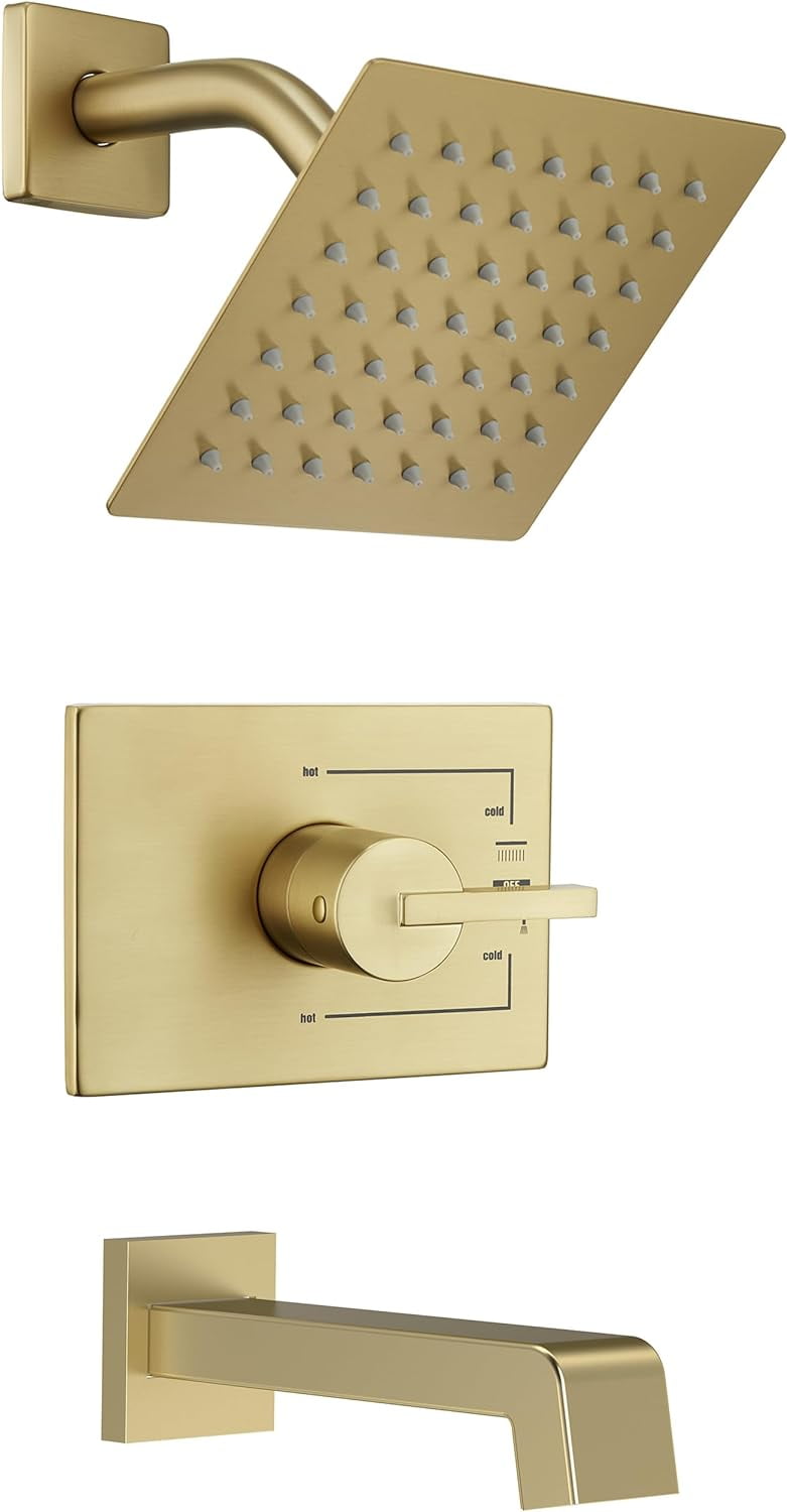 Brushed Gold Shower Fixtues, Tub and Shower Faucet Set Combo with 6 ...