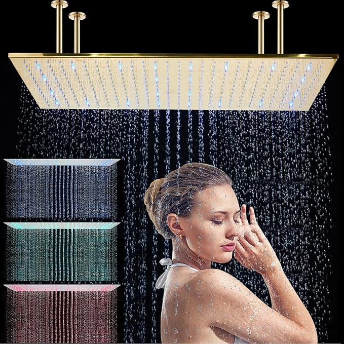 Brushed Gold Shower Head Shower Top with LED Rainfall 40cm *80cm ...