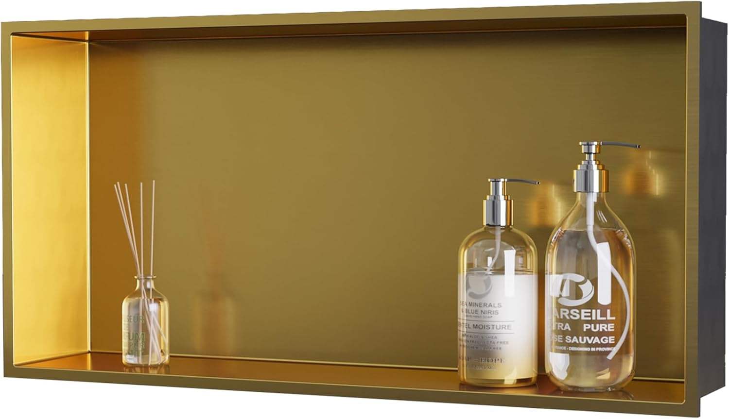 Brushed Gold Shower Niche: No Tile Needed Stainless Steel - 24"x12 ...
