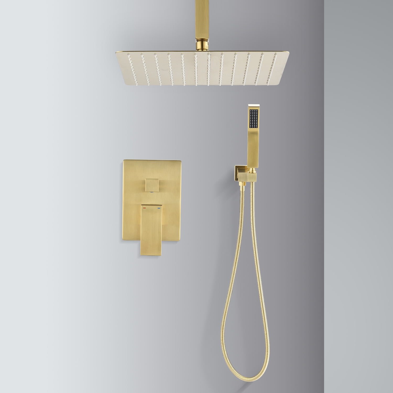 Brushed Gold Shower System with Ceiling Mounted Rain Shower and ...