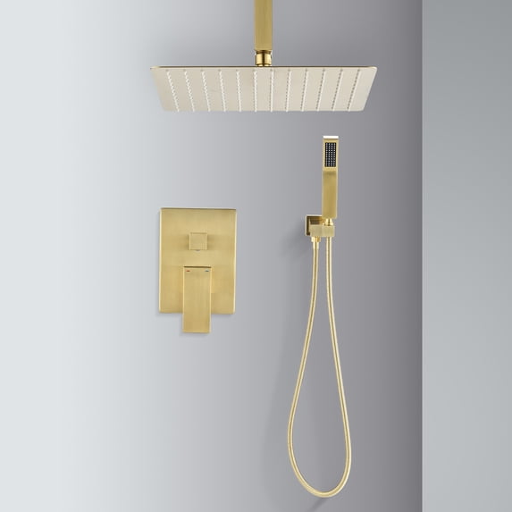 Brushed Gold Shower System with Ceiling Mounted Rain Shower and ...