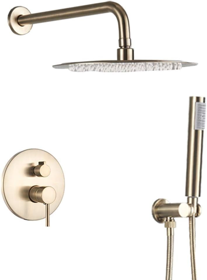 Brushed Gold Shower System Wall Mounted Concealed Shower Combo Set Multifunction Shower Faucet ...