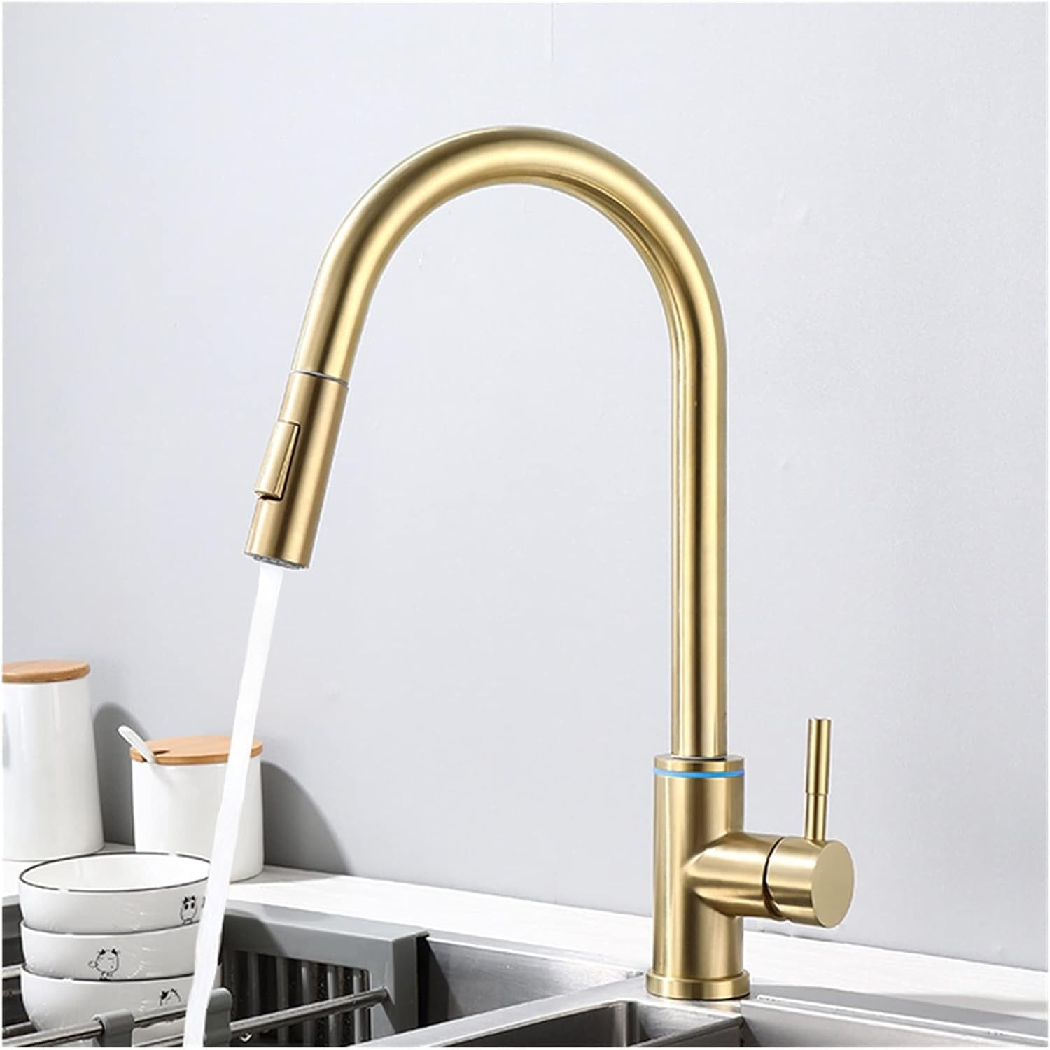Brushed Gold Smart Smart Touch Kitchen Faucet Pull Out Kitchen Sink ...