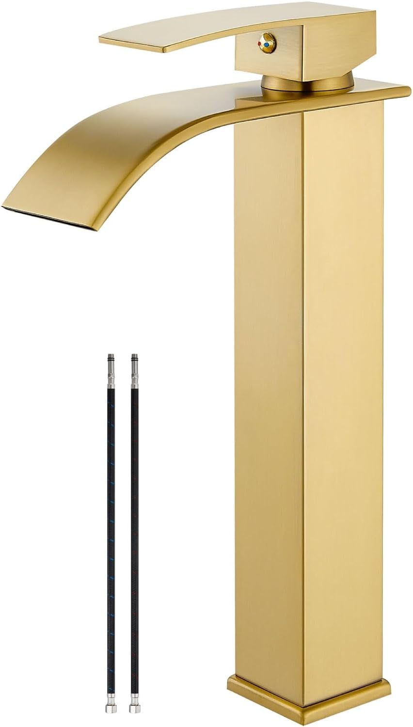 Brushed Gold Tall Waterfall Bathroom Vessel Sink Faucet Modern Bathroom ...