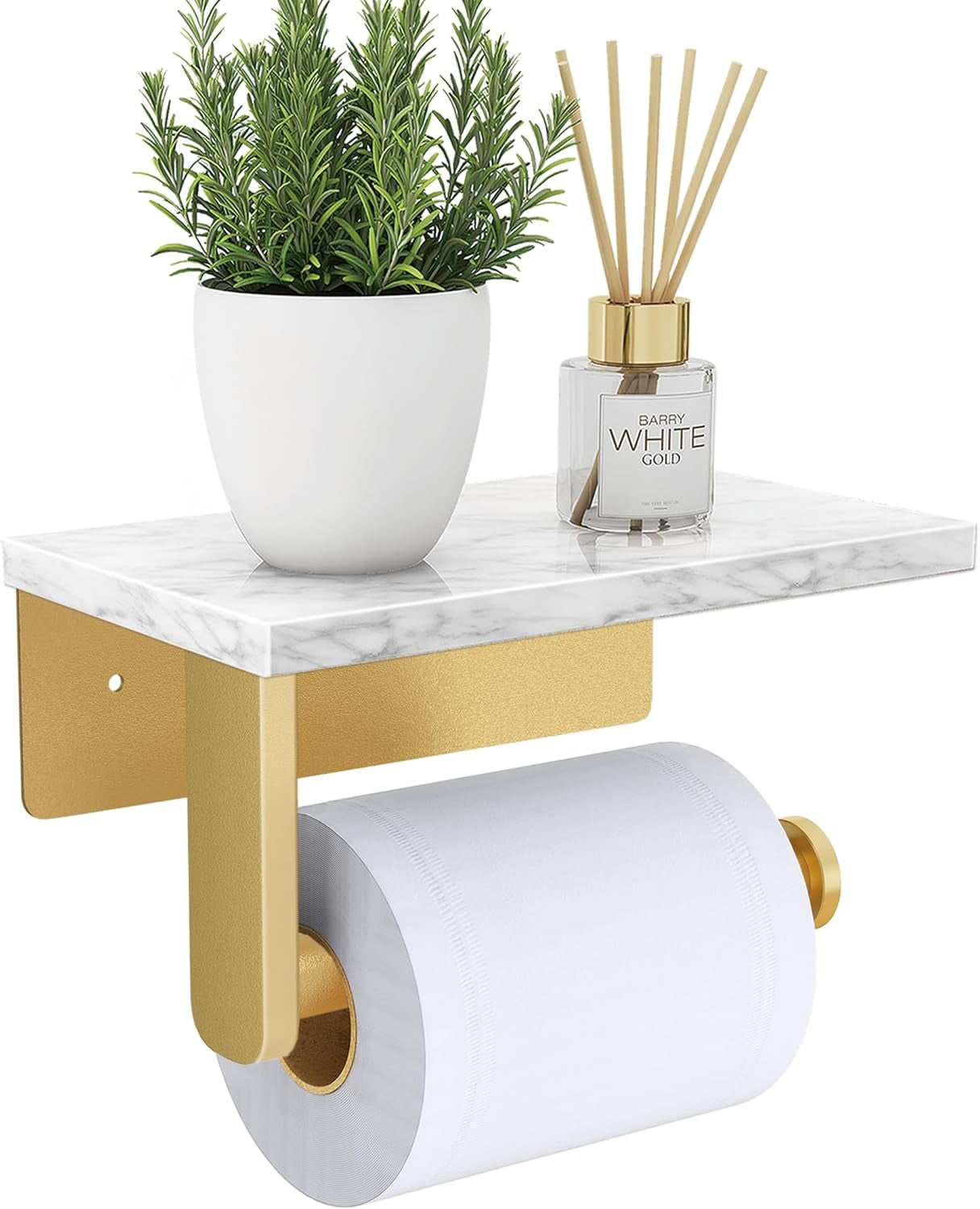 Brushed Gold Toilet Paper Holder with Natural Marble Shelf, 304 ...