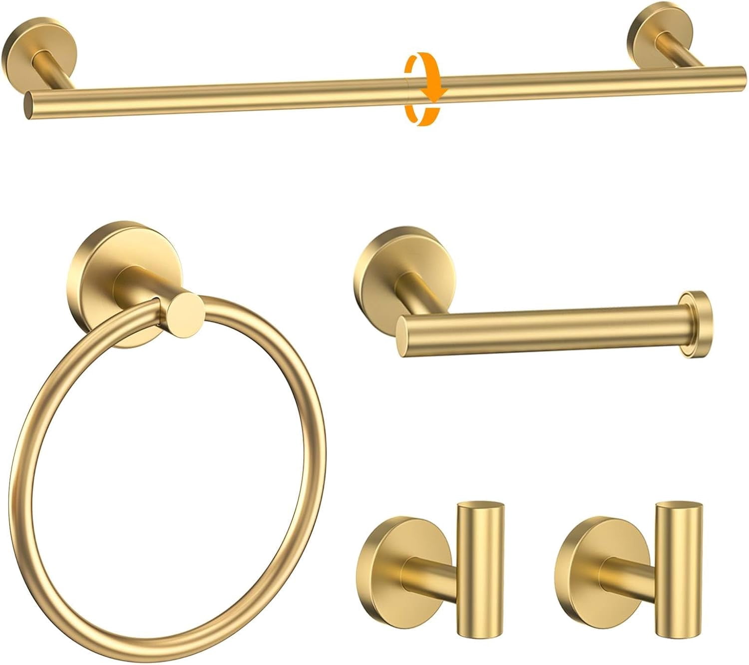 Brushed Gold Towel Bar Set 5 Pieces Round Bathroom Hardware Set ...