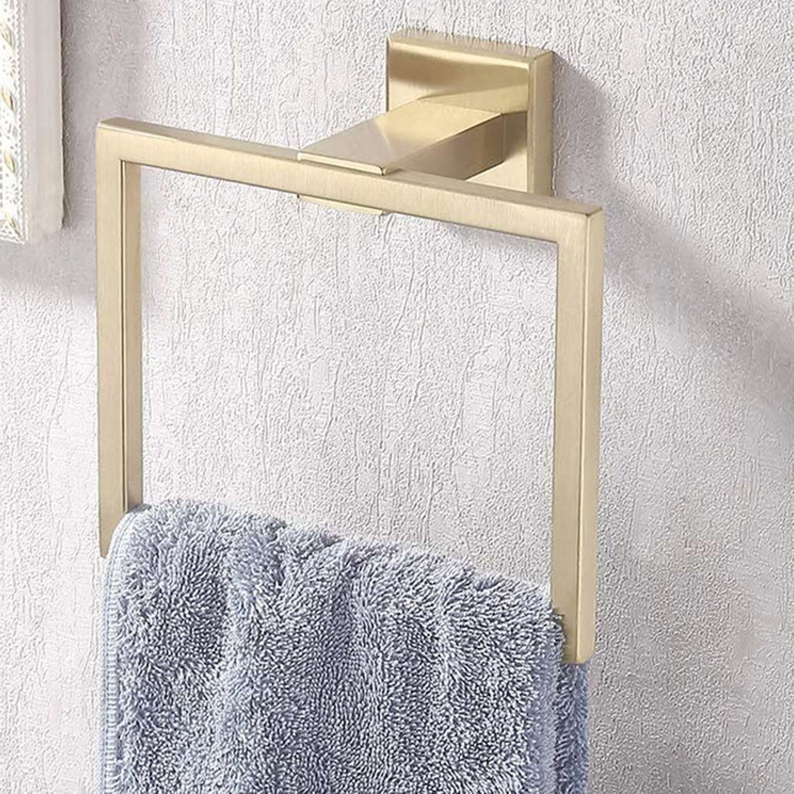 Brushed Gold Towel Ring Square Hand Towel Holder Towel Hanger Bathroom ...