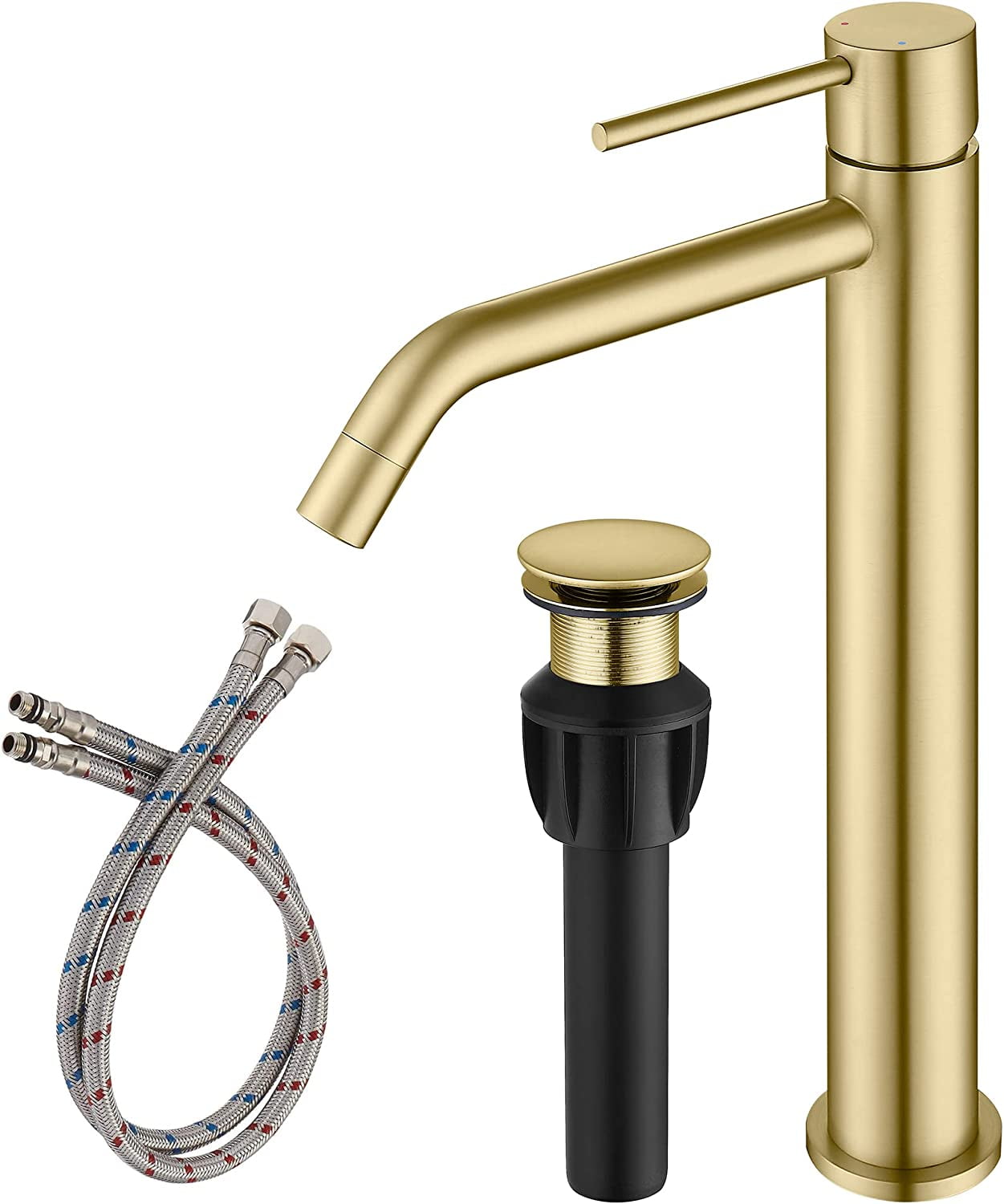 Brushed Gold Vessel Sink Faucet with Pop Up Drain and Supply Lines ...