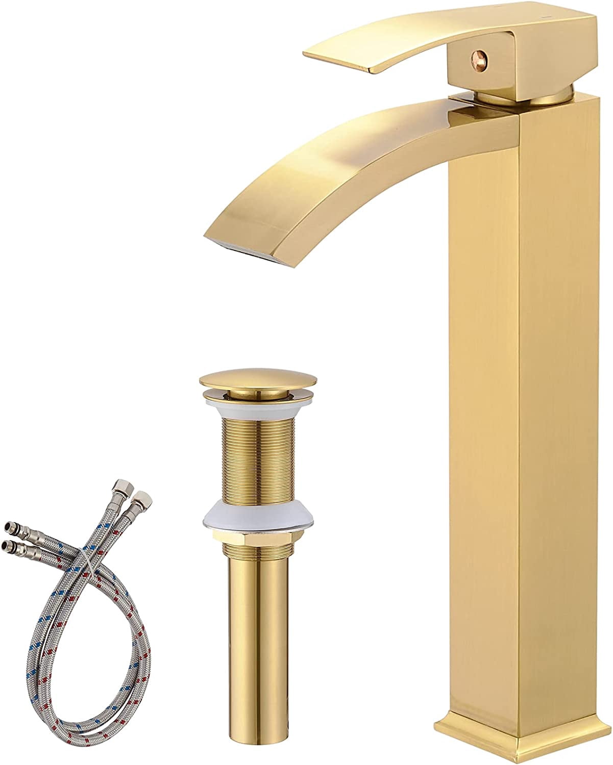 Brushed Gold Vessel Sink Faucet, Waterfall Bathroom Faucets, Tall Spout ...