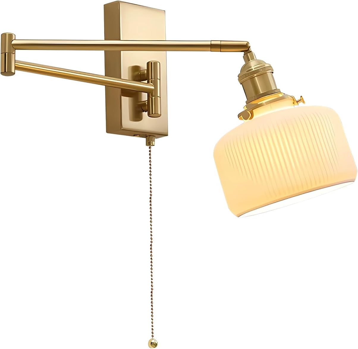 Brushed Gold Wall Light Fixture Swing Arm Wall Sconce with Pull Chain ...
