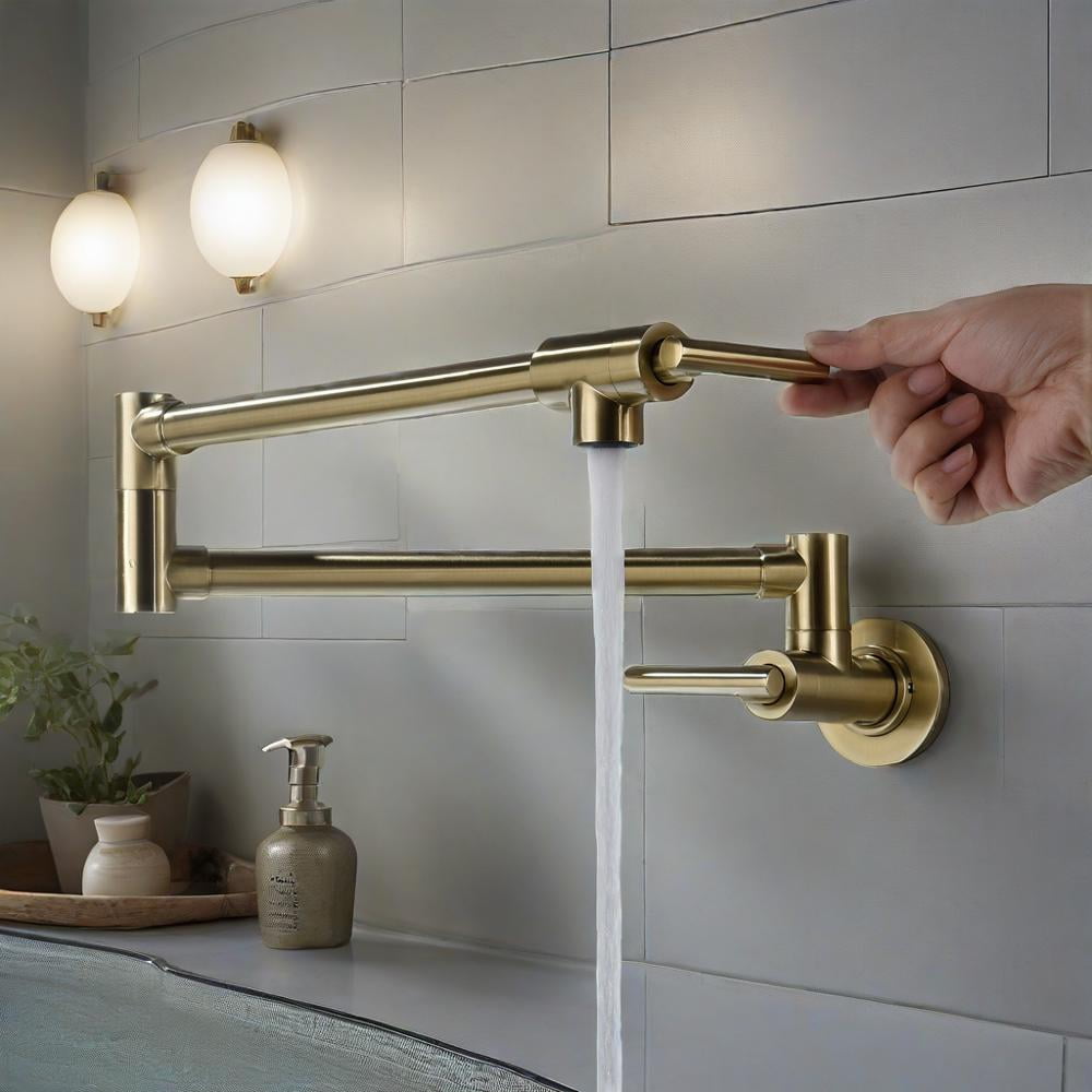 Brushed Gold Wall Mount Pot Filler Faucet with Dual Handles, Brass ...