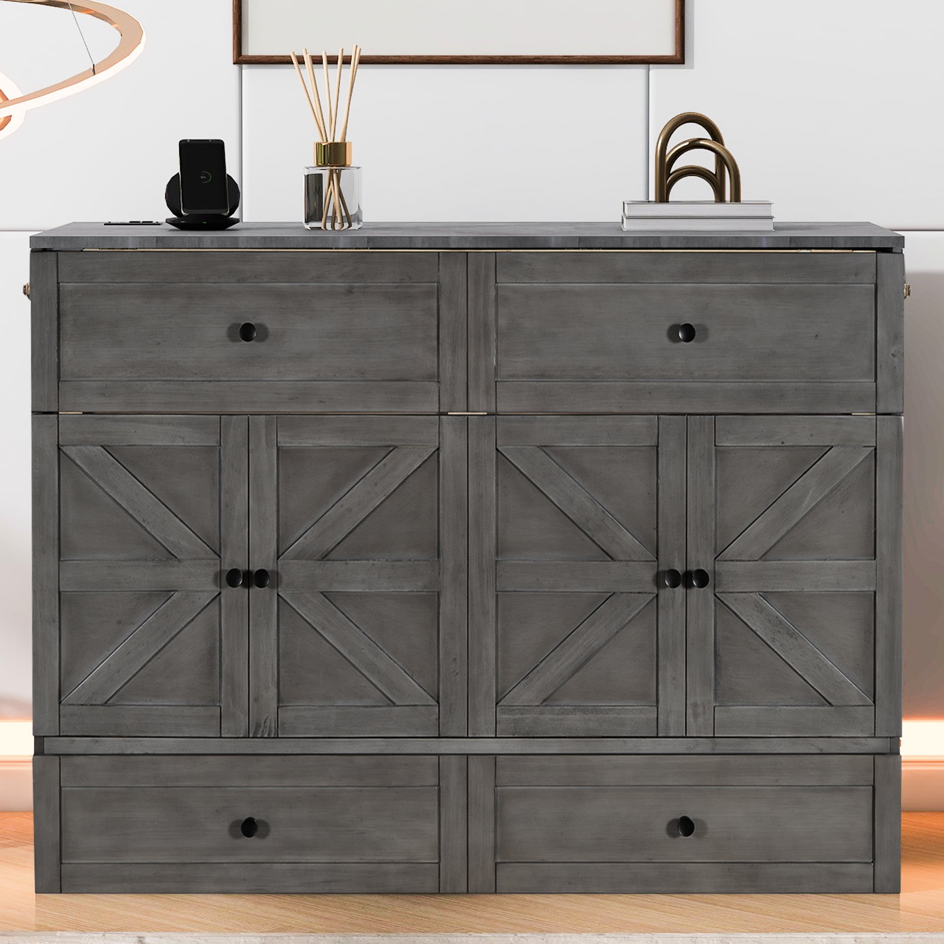 Brushed Gray Bed With Ample Storage Options And Outlets Drawers ...