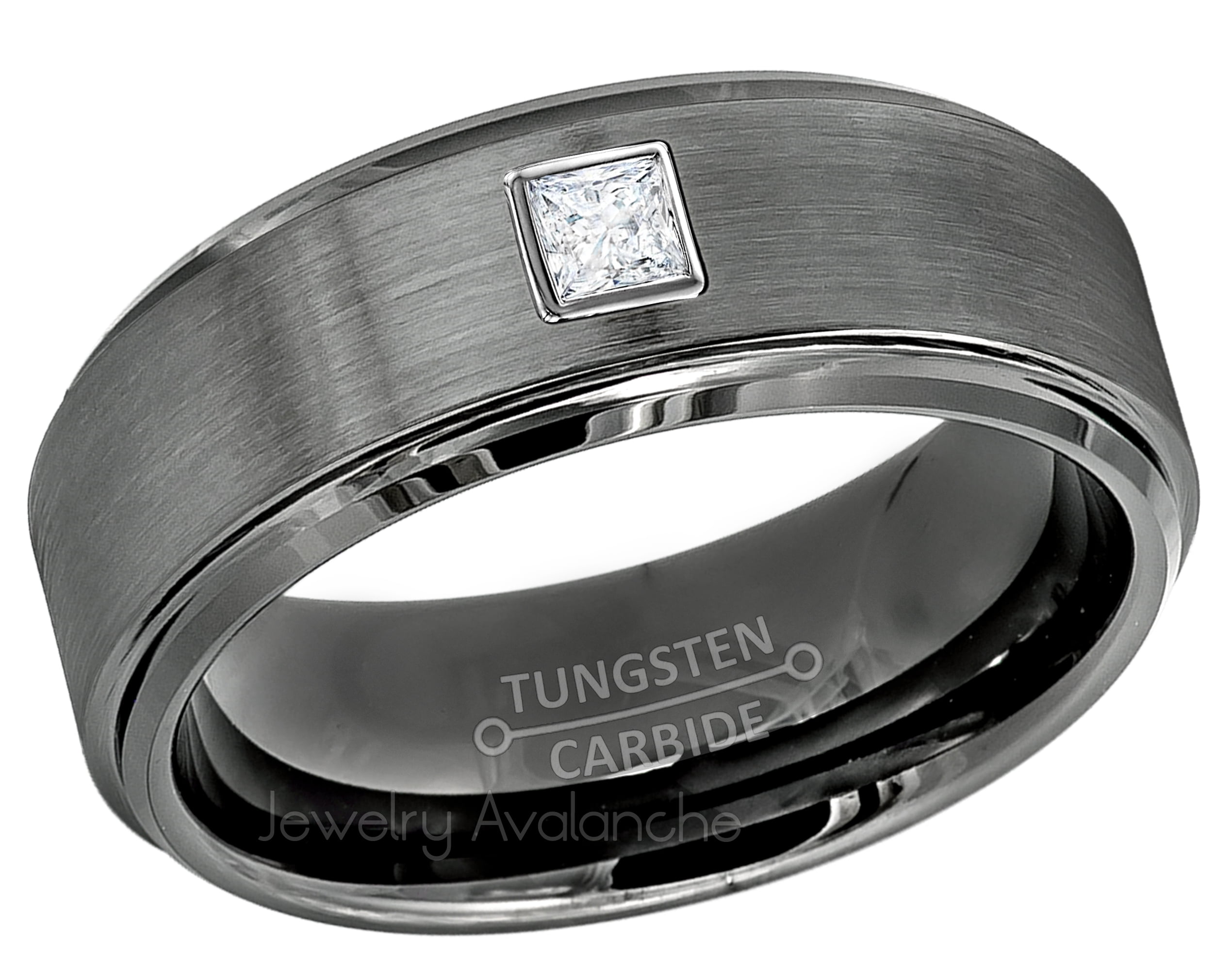 Brushed Gunmetal Tungsten Ring - 0.05ct to 0.10ct Princess Cut ...