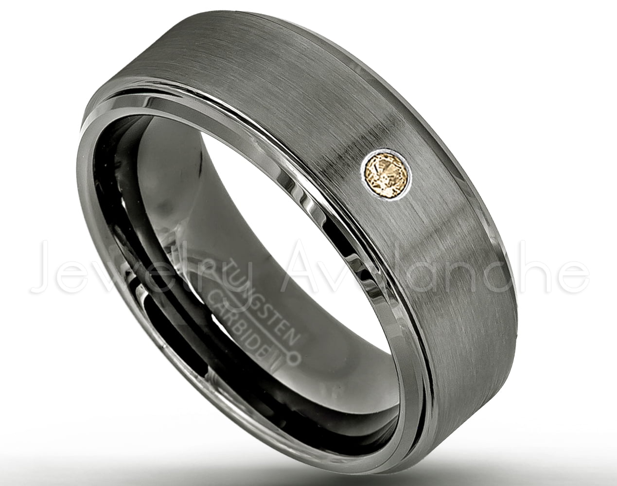 Brushed Gunmetal Tungsten Ring - 0.07ct Solitaire Smokey Quartz Ring ...