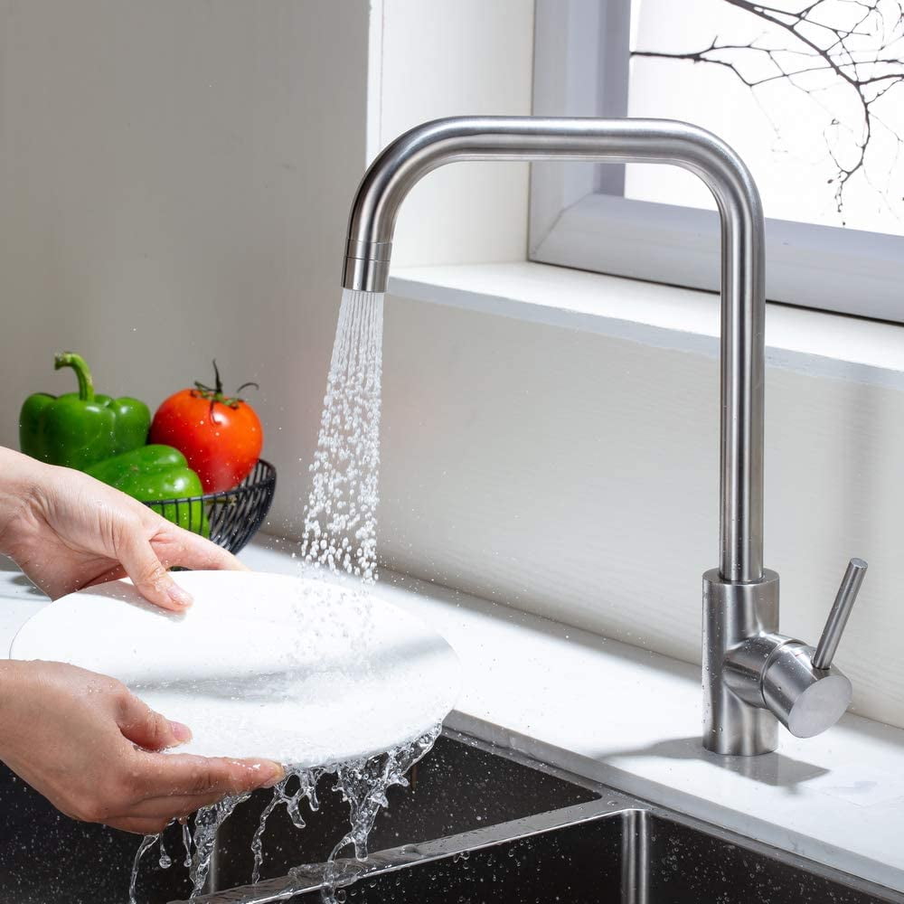 Brushed Kitchen Faucet 2 Choice Of Jets 360° Rotating Spout Ecological ...