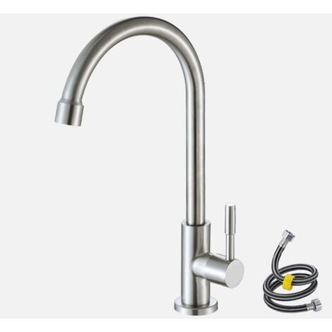Brushed Kitchen Mixer Tap Sink Faucet Curved Spout, 304 Stainless Steel ...