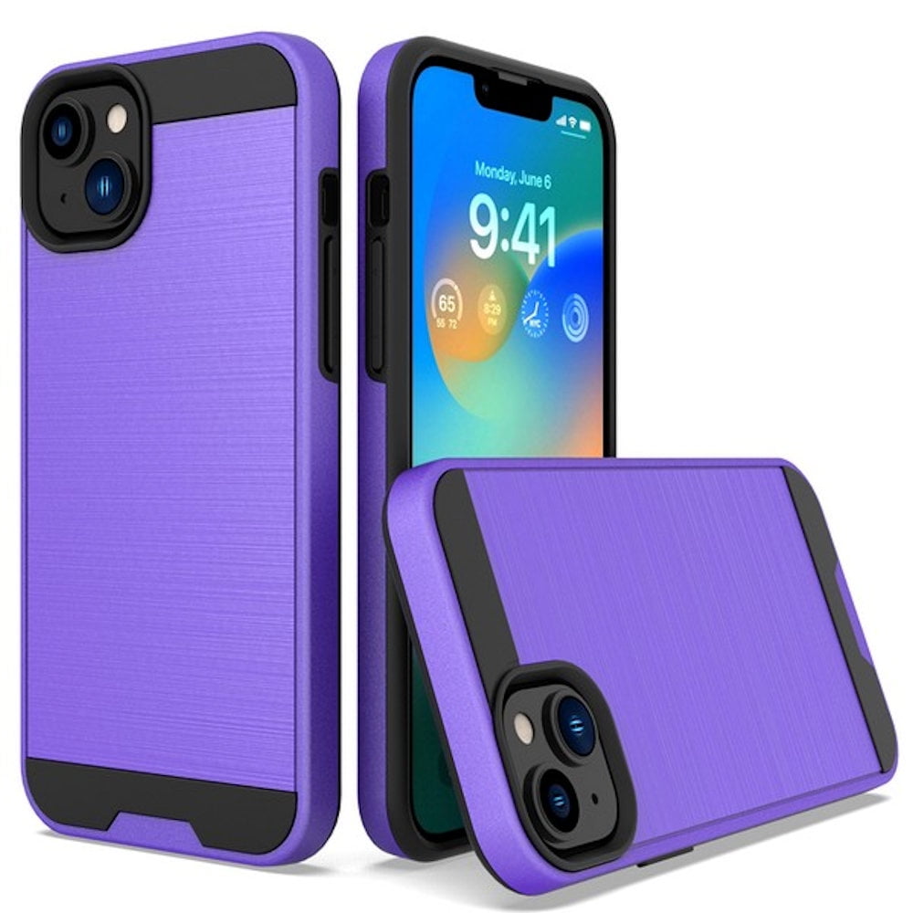 Brushed Metal Textured Hybrid Armor Case for iPhone 14 Plus - Purple ...