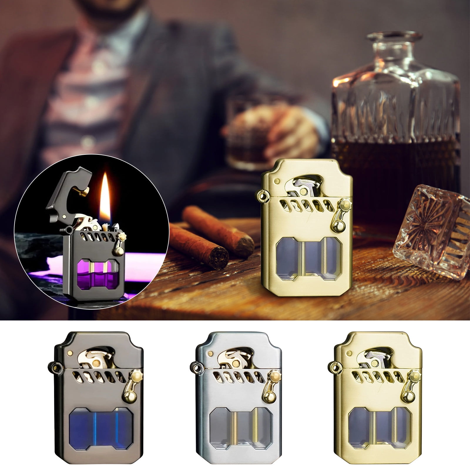 Brushed Metal Windproof Kerosene Lighter with Gear Mechanism - Retro ...
