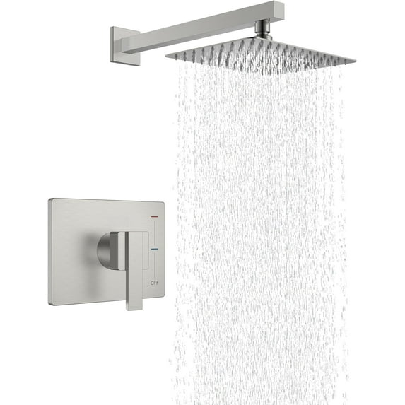 Brushed Nickel 10-Inch Shower and Handle Set, Square Shower Faucet Set ...