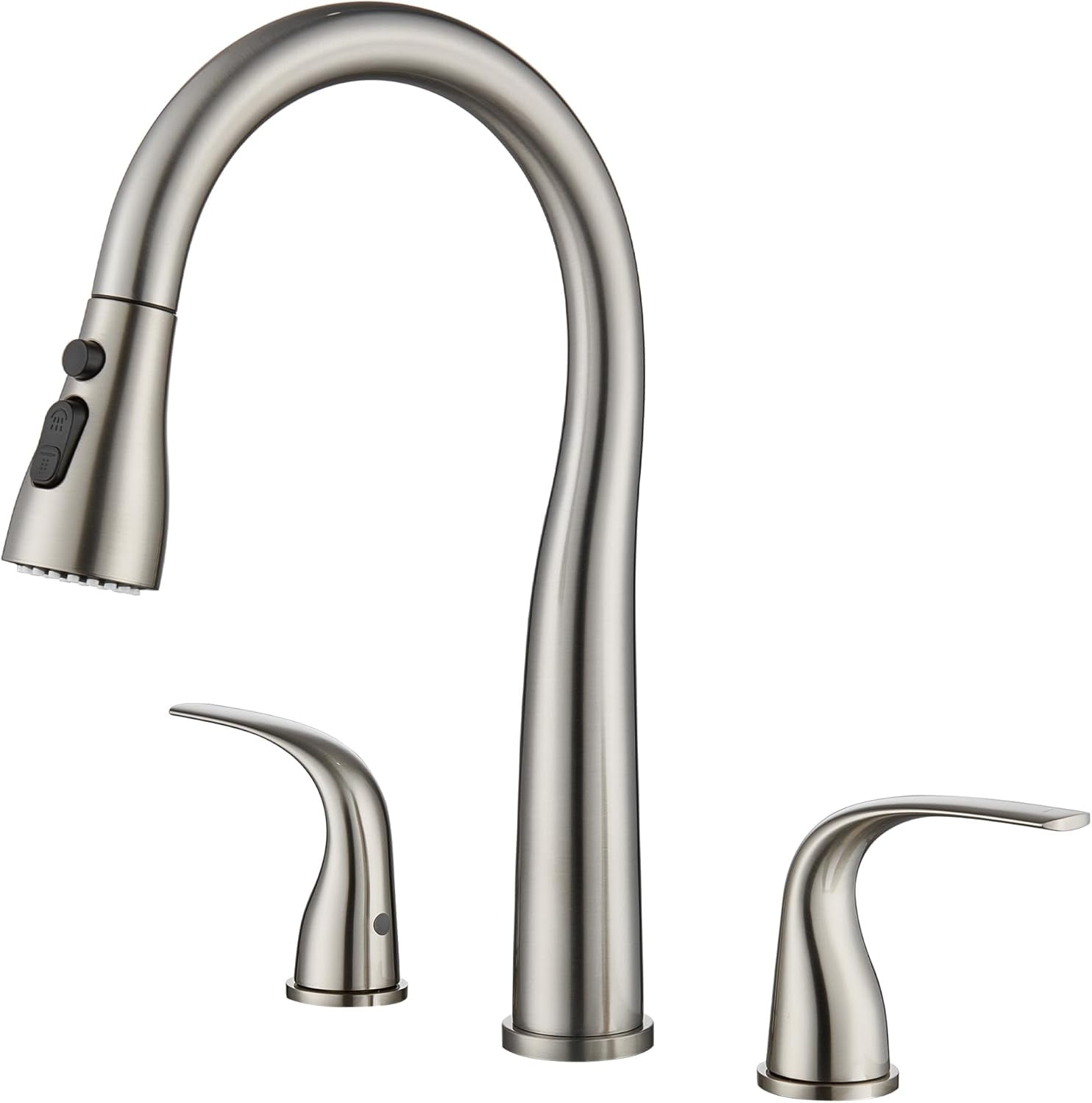 Brushed Nickel | 3 Hole Kitchen Tap w/ Pull Down Sprayer | | Double Handle High Arc Tap for ...