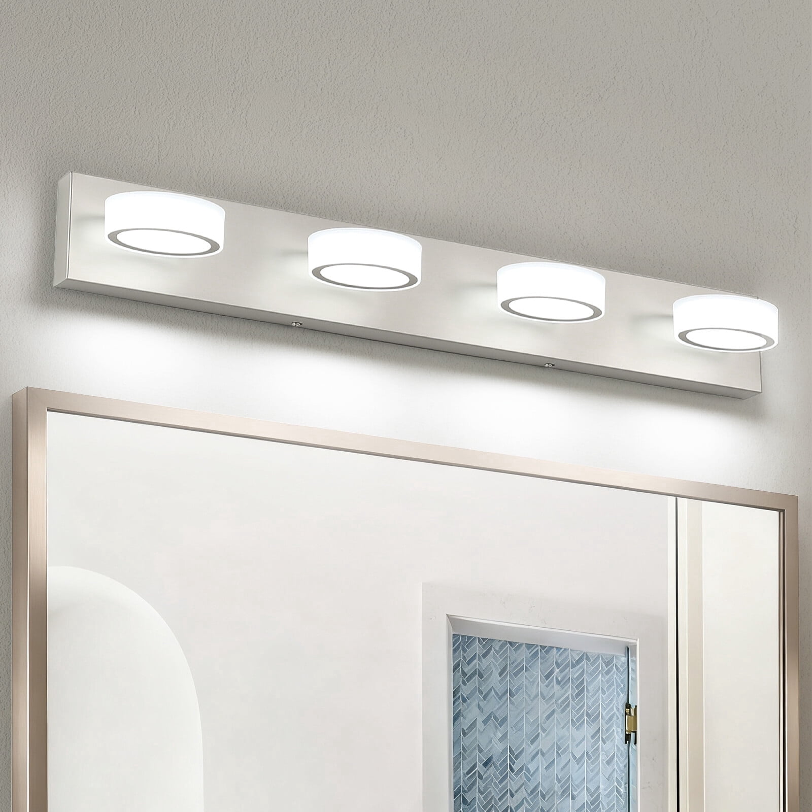 Brushed Nickel 32.3 in. 4-Light LED Vanity Light with Rotatable Heads ...