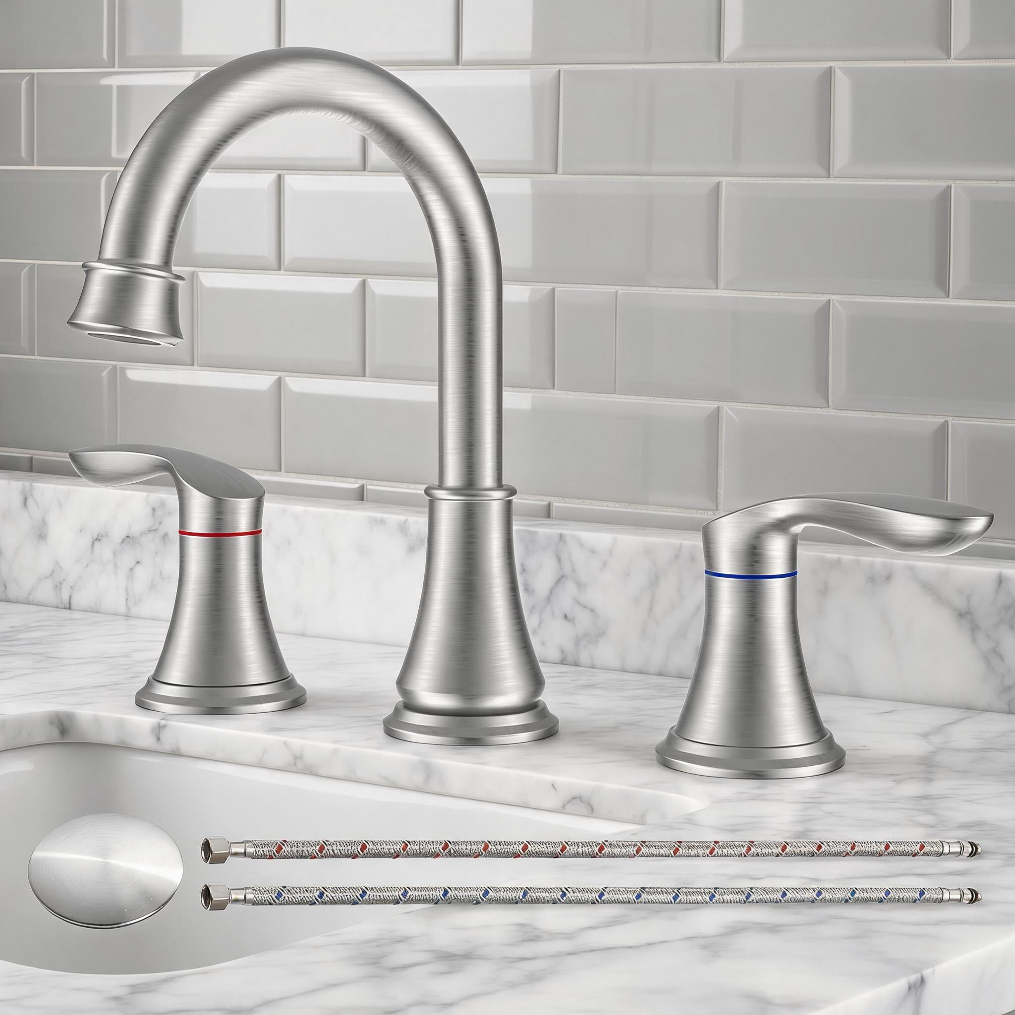 Brushed Nickel 8 Inch Modern 2-Handle Widespread Bathroom Sink Faucet ...